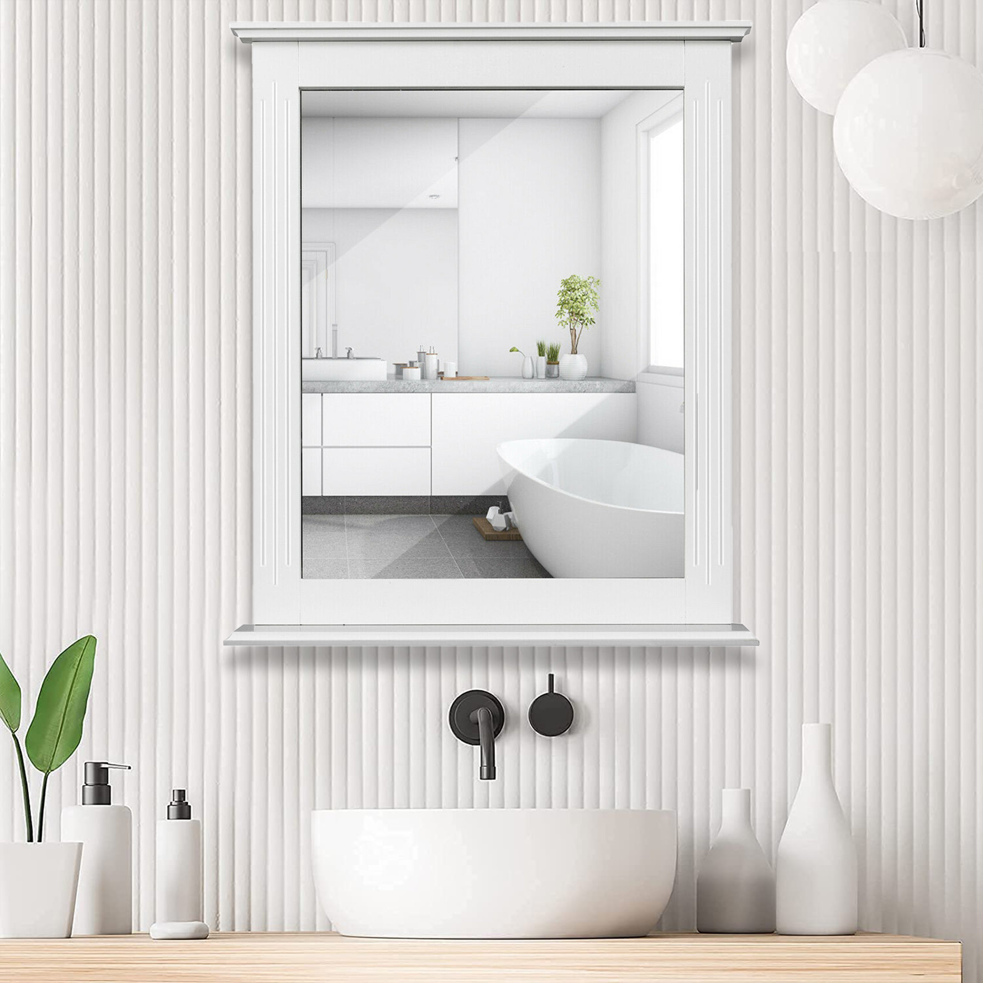 Charlton Home Surig Wall Mounted Rectangle Wood Vanity Mirror with Shelf White Reviews Wayfair